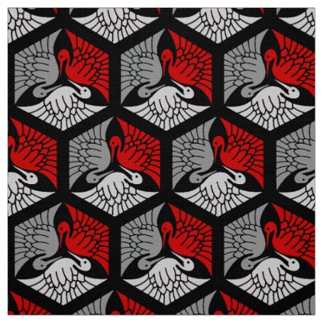 Japanese crane bird and blooming sakura fabric | Zazzle.com