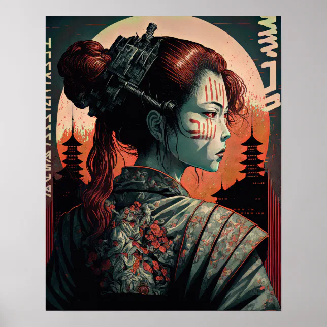 Japanese Cyberpunk Samurai Woman Poster | Zazzle