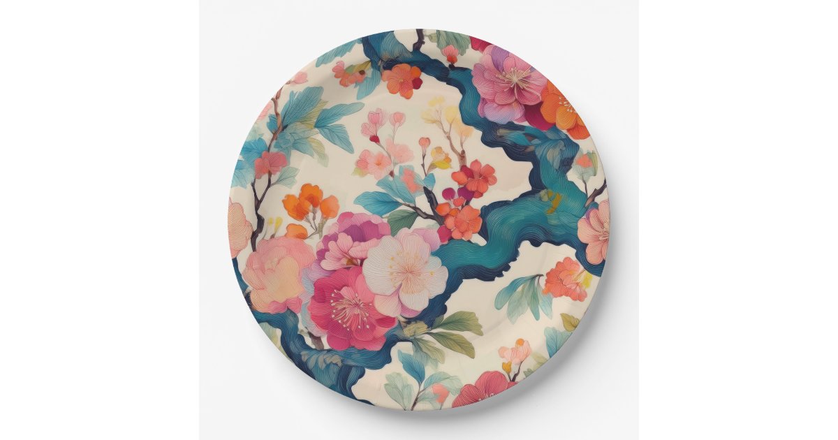 Japanese design party paper plates | Zazzle