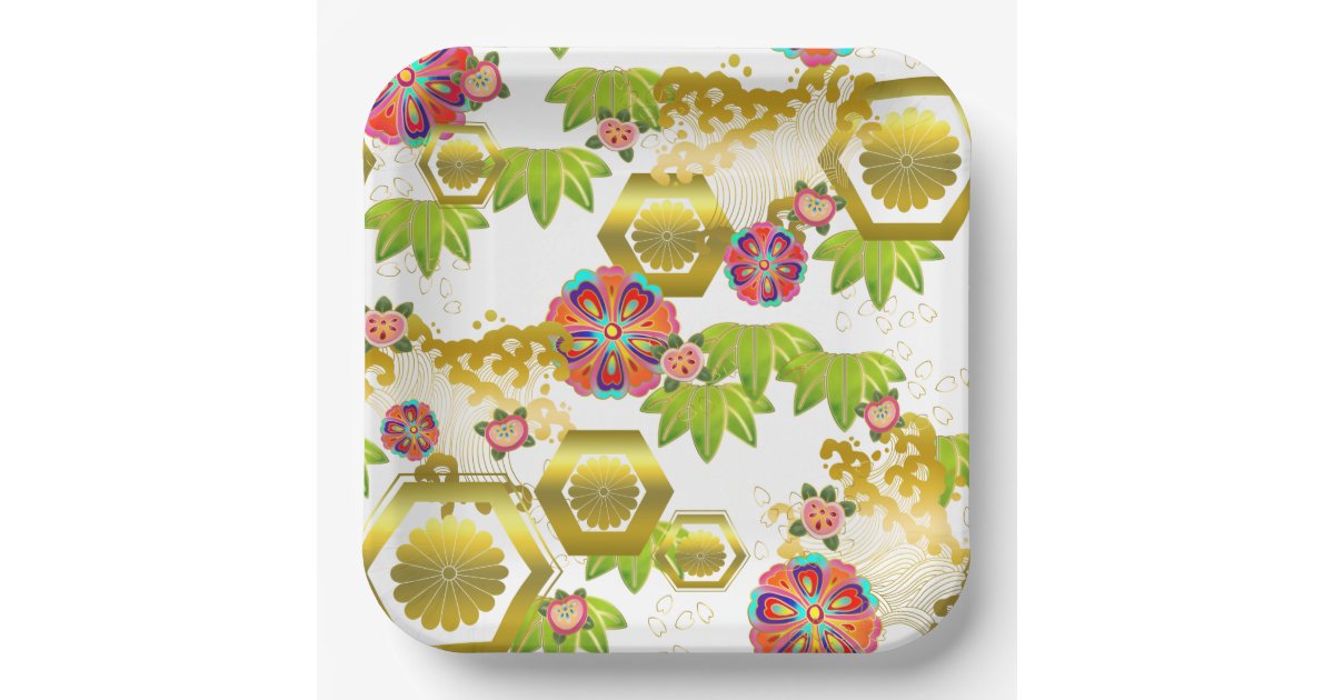 Japanese design party paper plates | Zazzle