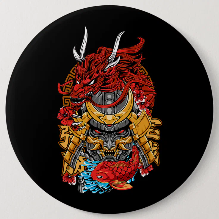 Japanese Dragon Cyberpunk Samurai Koi Fish Aesthet Button | Zazzle