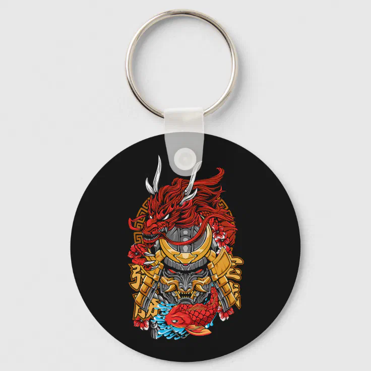 Japanese Dragon Cyberpunk Samurai Koi Fish Aesthet Keychain | Zazzle