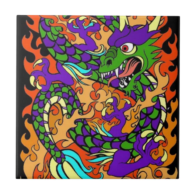 JAPANESE DRAGON DESIGN TILE | Zazzle
