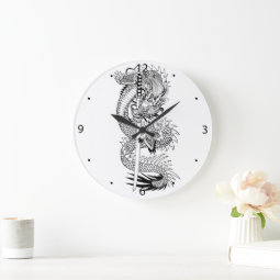Japanese dragon with katana sword large clock | Zazzle