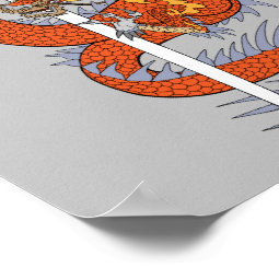 Japanese dragon with katana sword poster | Zazzle