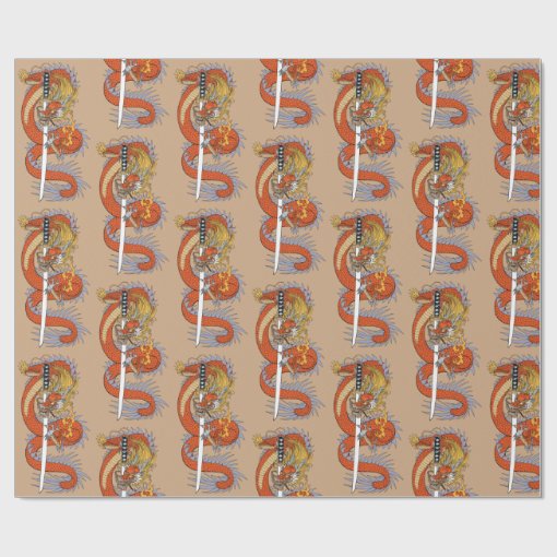 Japanese dragon with katana sword wrapping paper | Zazzle