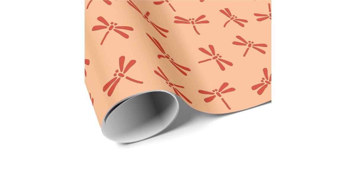 Japanese Dragonfly Pattern, Mandarin Orange Wrapping Paper | Zazzle