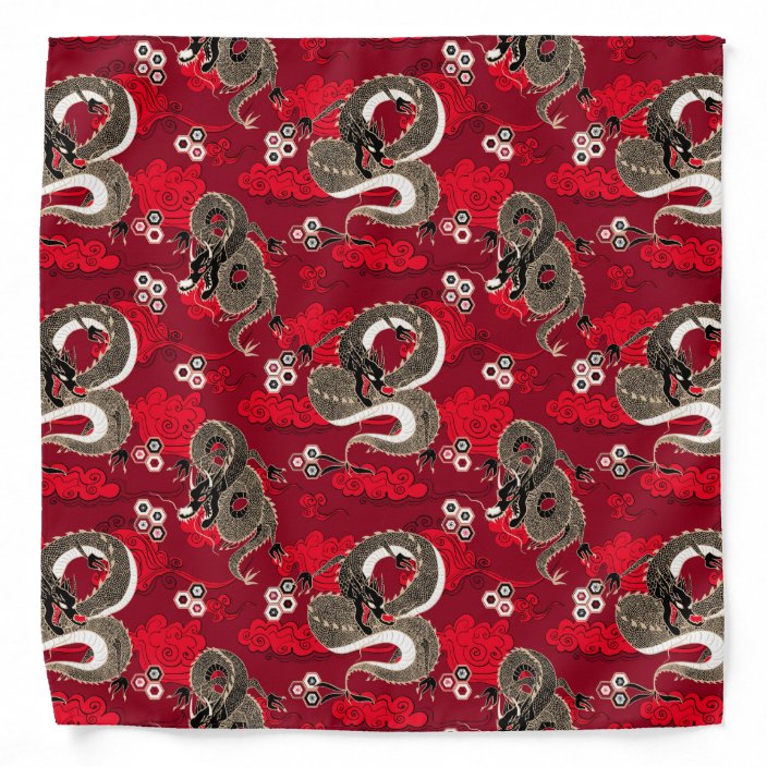 Japanese Dragons Pattern Red and Gold Bandana | Zazzle.com