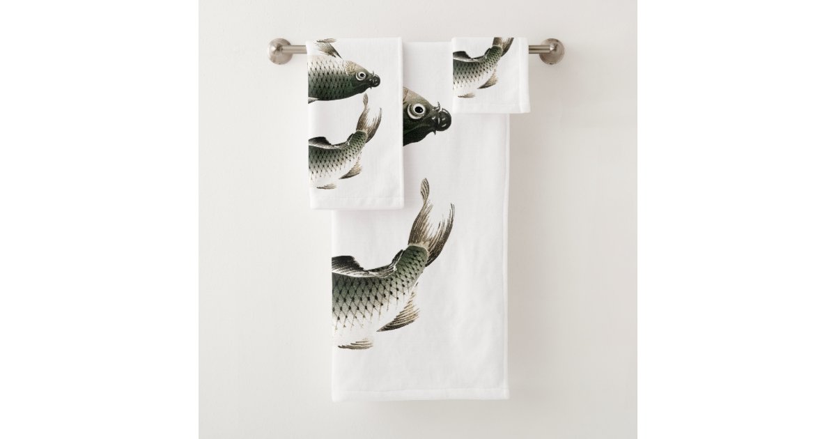 Japanese Fish Art Bairei Asian Bath Towel Set | Zazzle