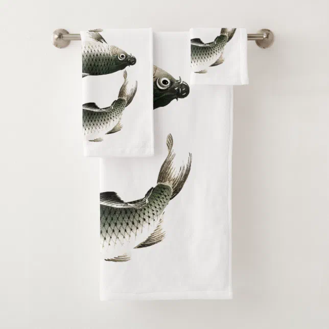 Japanese Fish Art Bairei Asian Bath Towel Set | Zazzle