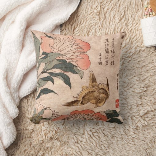 Japanese Floral/Bird Throw Pillow | Zazzle