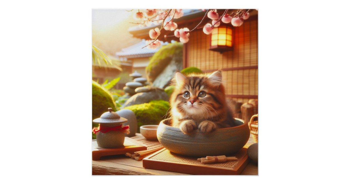 Japanese fluffy brown tabby cat poster | Zazzle