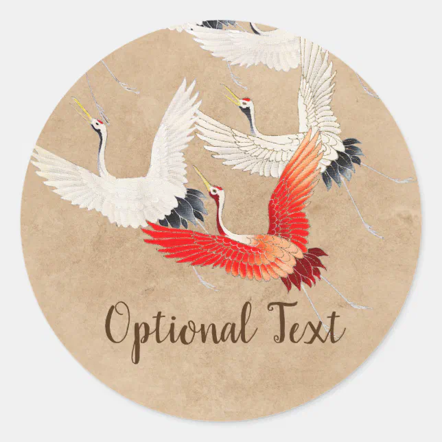 Japanese Flying Cranes Classic Round Sticker | Zazzle