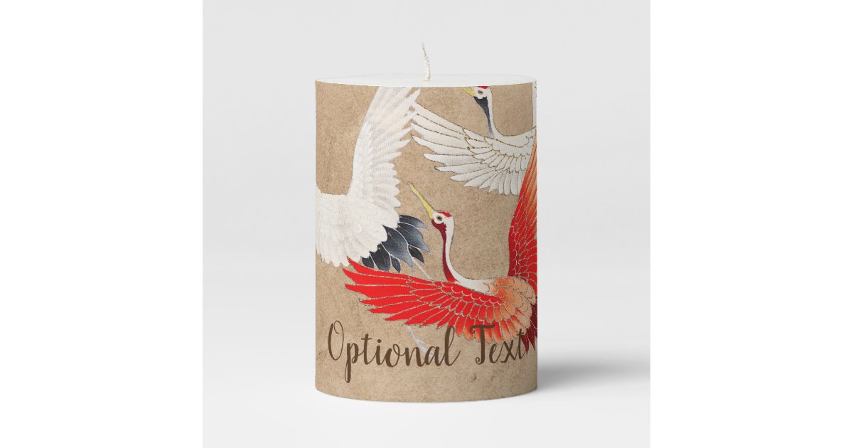 Japanese Flying Cranes Pillar Candle | Zazzle