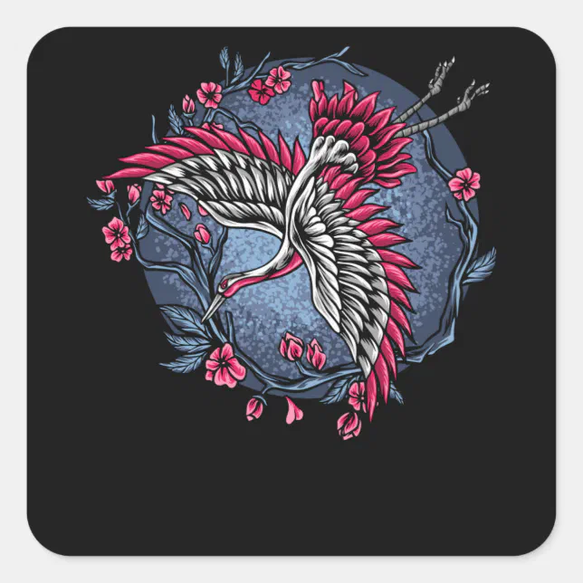 Japanese Flying Cranes Unique and Colorful Design Square Sticker | Zazzle