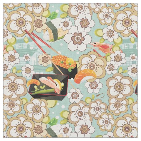 Japanese Food: Sushi Pattern Fabric | Zazzle