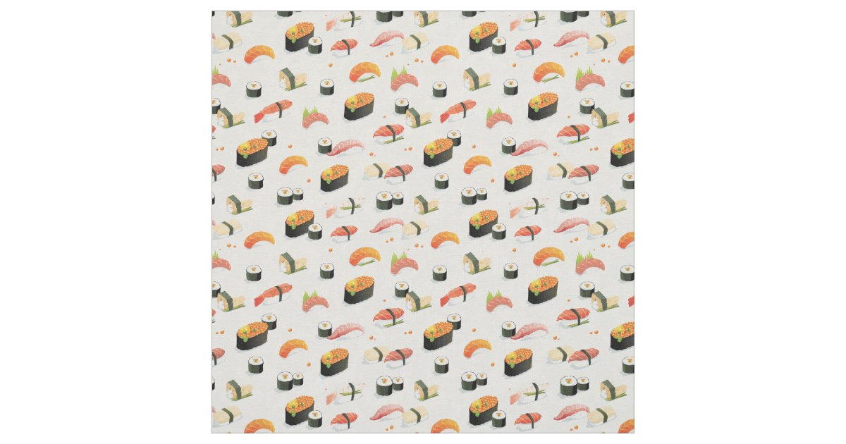 Japanese Food: Sushi Pattern Fabric | Zazzle