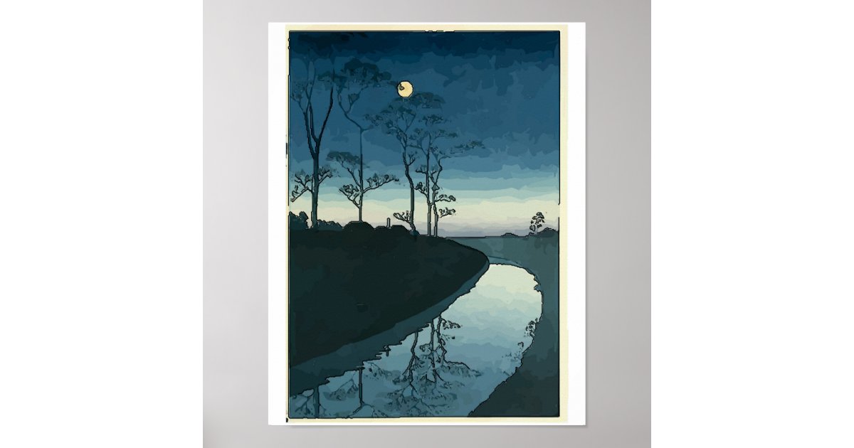 Japanese Full Moon & Stream Poster | Zazzle