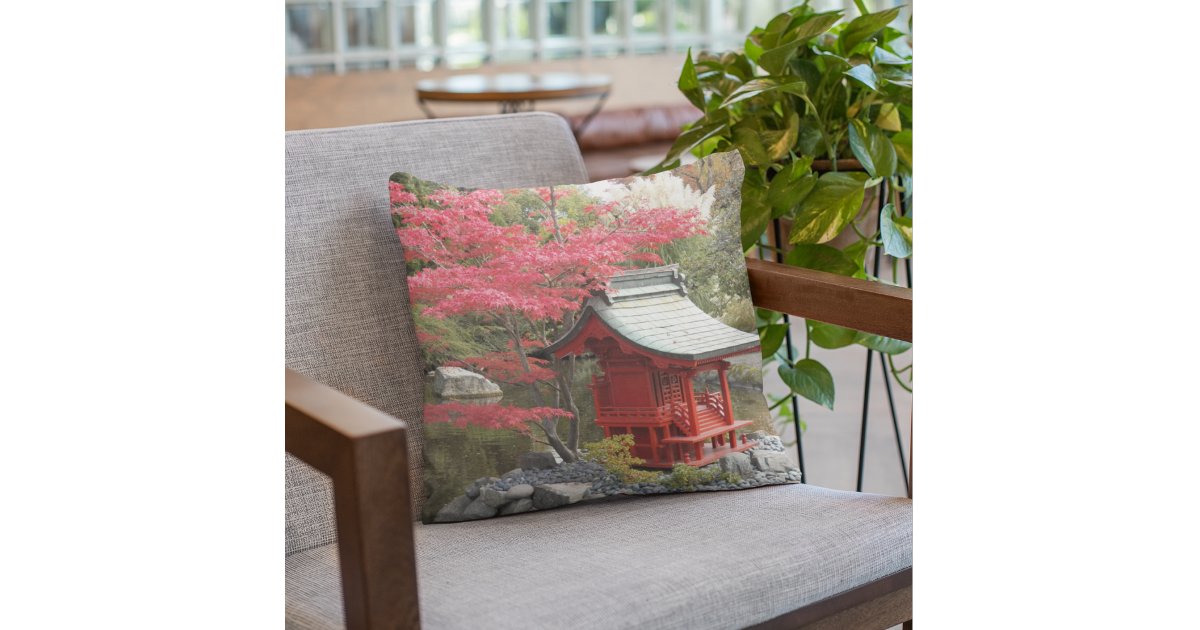 Japanese Garden Autumn Scene Throw Pillow | Zazzle