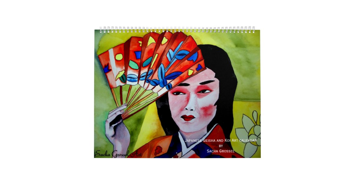 Japanese Geisha and Koi Art calendar | Zazzle