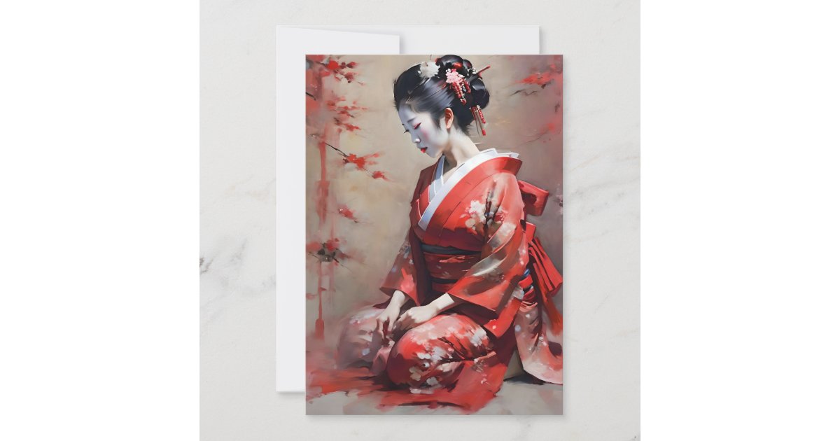 Japanese Geisha in Red B Portrait Holiday Card | Zazzle