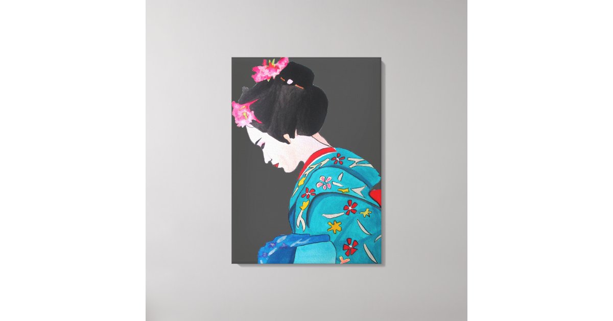Japanese Geisha lady with Cherry blossom fine art Canvas Print | Zazzle