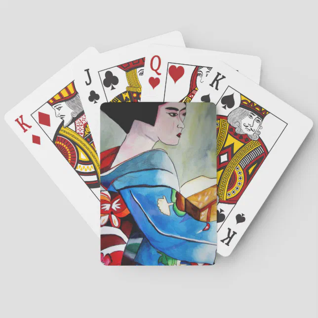 Japanese Geisha original watercolor art painting Poker Cards | Zazzle