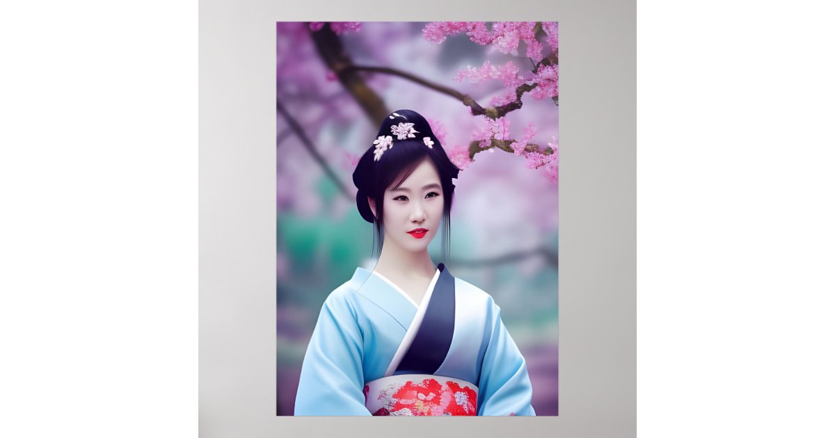 Japanese Geisha Tree AI Created Photo Style Poster | Zazzle