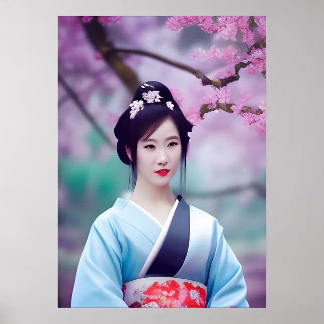 Japanese Geisha Tree AI Created Photo Style Poster | Zazzle