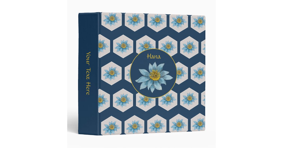 Japanese Geometric Lily Flower Pattern Monogram 3 Ring Binder | Zazzle