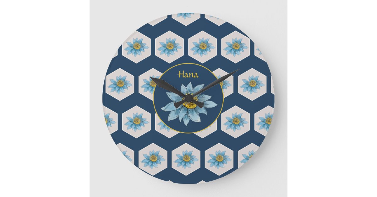 Japanese Geometric Lily Flower Pattern Monogram Large Clock | Zazzle