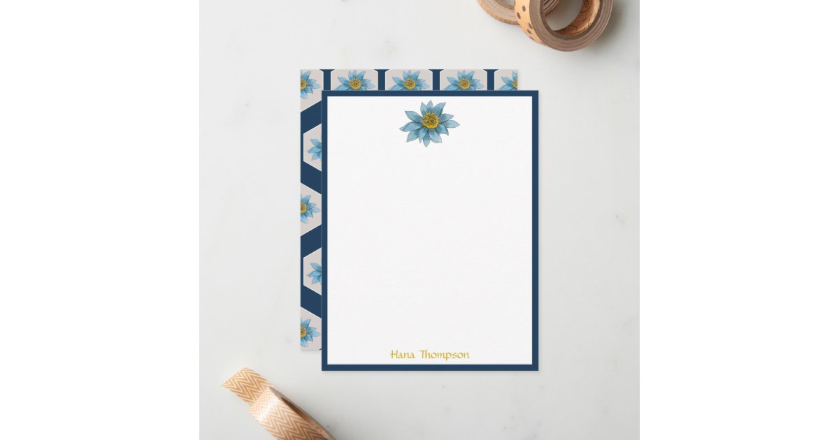 Japanese Geometric Lily Flower Pattern Monogram Note Card | Zazzle