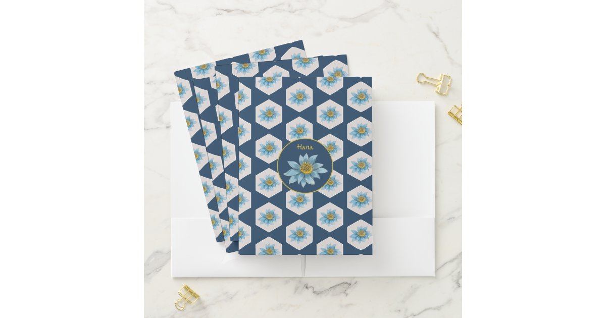 Japanese Geometric Lily Flower Pattern Monogram Pocket Folder | Zazzle
