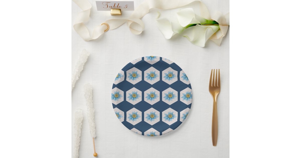 Japanese Geometric Lily Flower Pattern Paper Plates | Zazzle