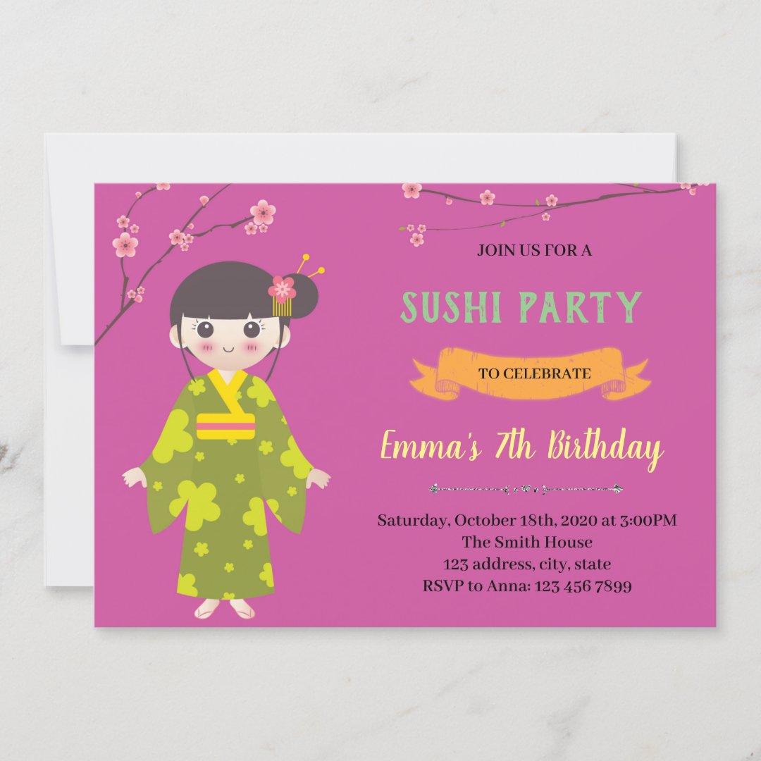 Japanese Girl Birthday Invitation | Zazzle