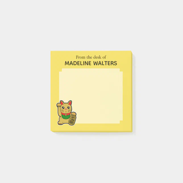 Japanese Golden Lucky Cat Personalized Post-it Notes | Zazzle