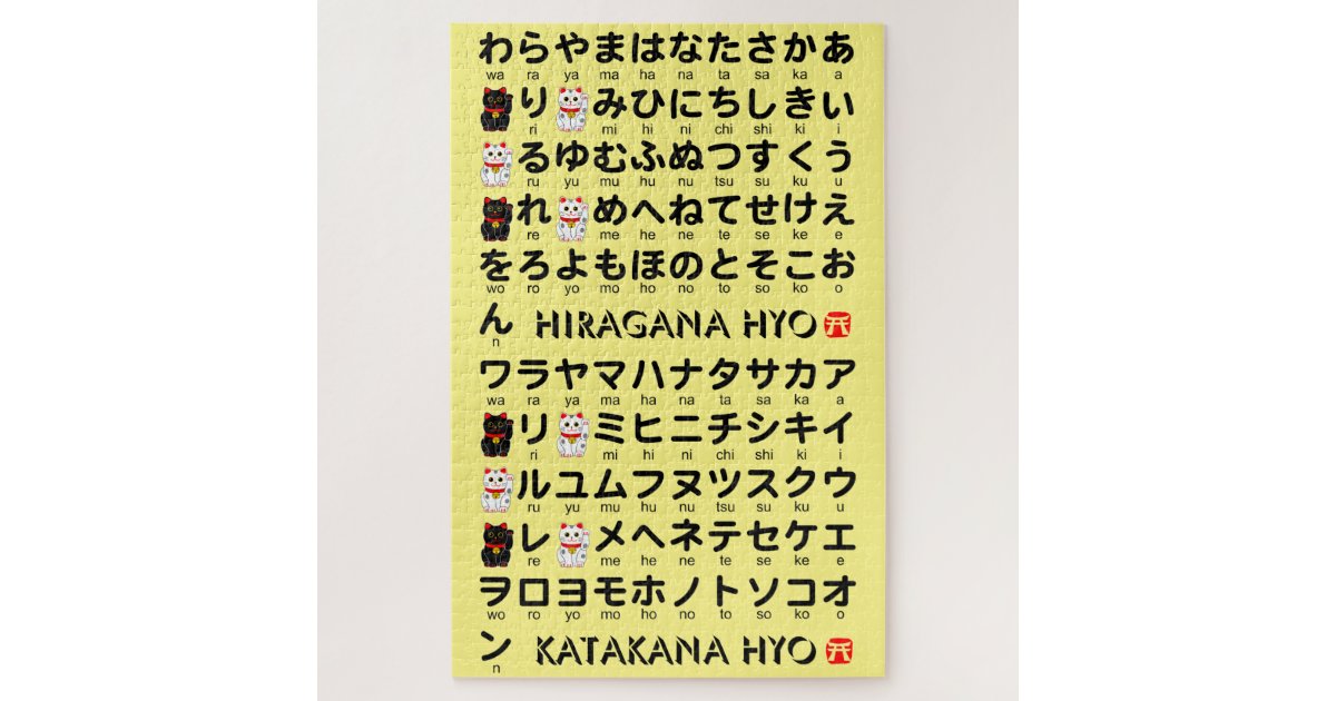 Japanese Hiragana & Katakana Table (Lucky Cat) Jigsaw Puzzle | Zazzle