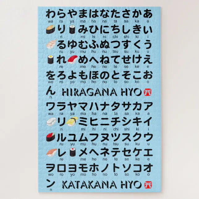 Japanese Hiragana & Katakana Table (Sushi) Jigsaw Puzzle | Zazzle