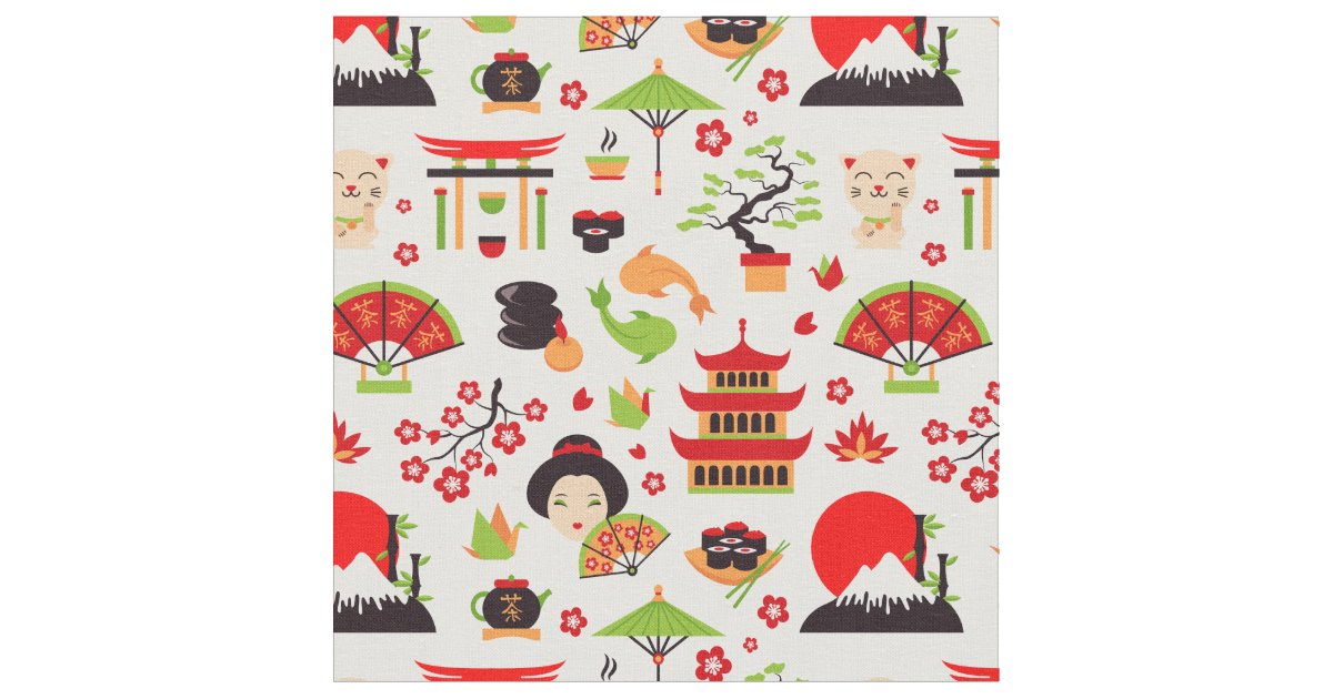 Japanese Icons Pattern Fabric | Zazzle