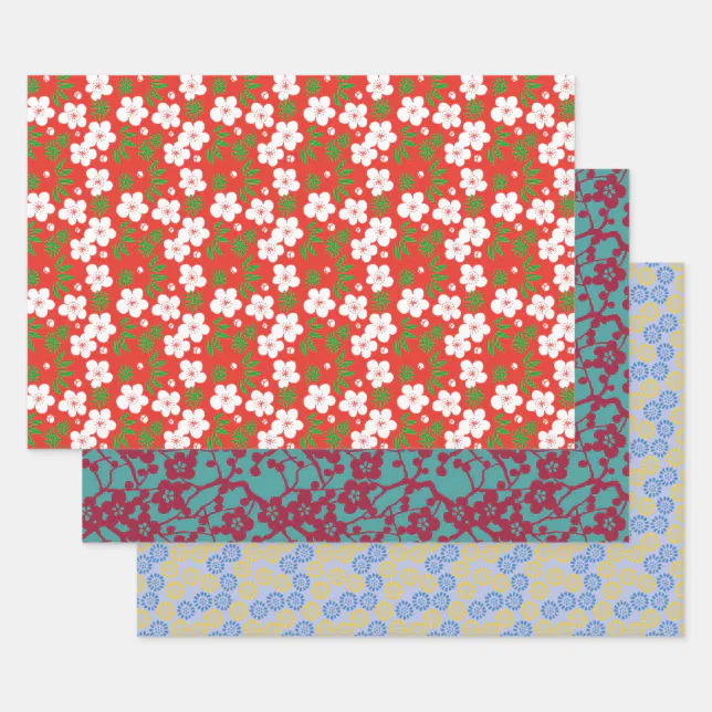 Japanese Inspired Floral Wrapping Paper Sheets | Zazzle