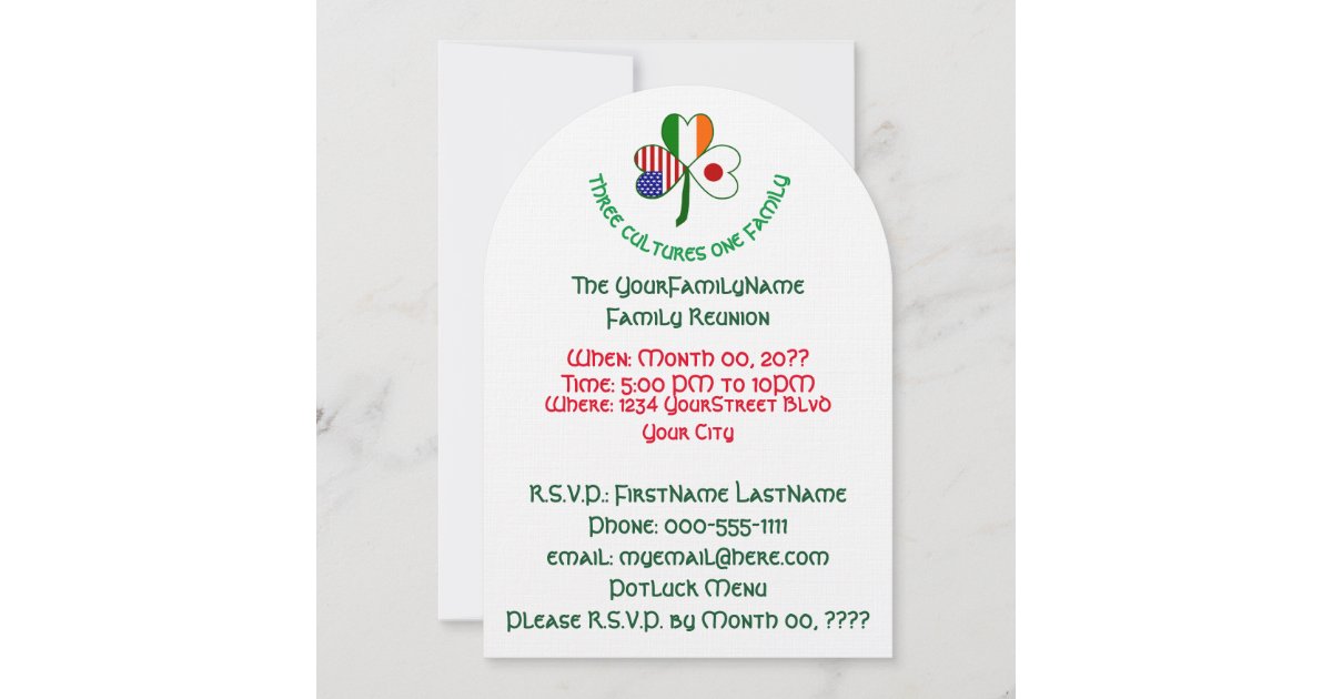 Japanese Irish USA Shamrock Family Reunion Invitation | Zazzle