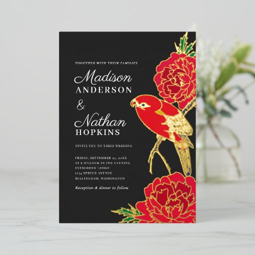 Japanese Ito Jakuchu Wedding Foil Invitation | Zazzle