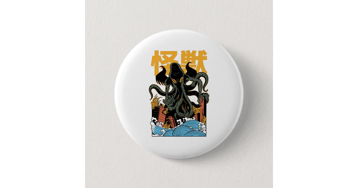 Japanese kaiju Cthulhu Button | Zazzle
