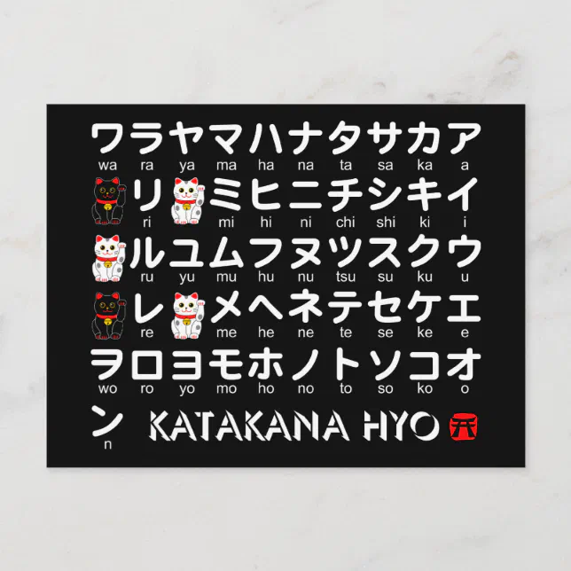Japanese Katakana table (Lucky Cat) Postcard | Zazzle