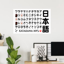 Japanese Katakana table (Lucky Cat) Poster | Zazzle
