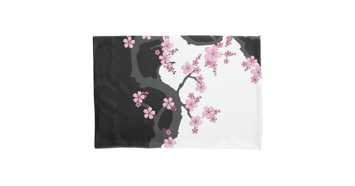 Japanese Kimono Black and White Pink Sakura Pillow Case | Zazzle