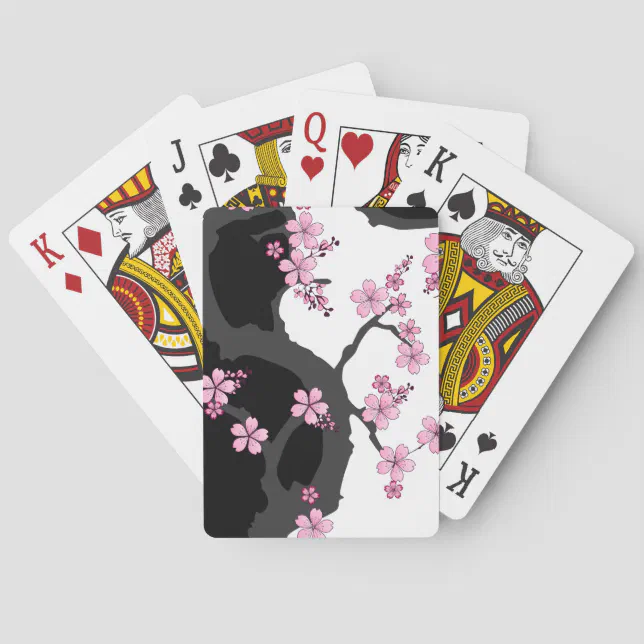 Japanese Kimono Black and White Pink Sakura Poker Cards | Zazzle