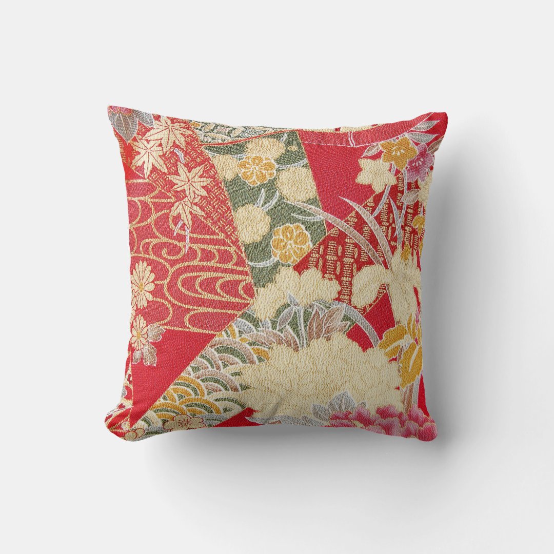 Japanese KIMONO Textile, Floral Pattern Throw Pillow | Zazzle