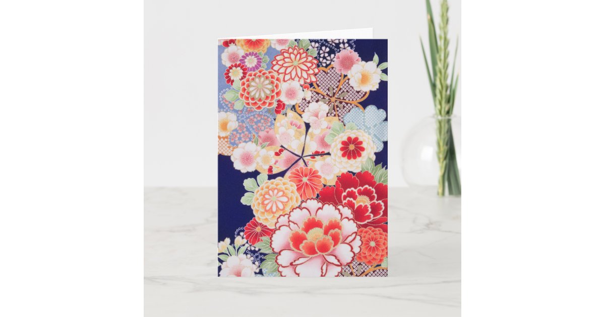 Japanese KIMONO Textile, Flower Card | Zazzle