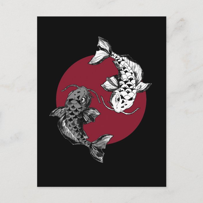Japanese Koi Carp Circle Black Postcard | Zazzle.com